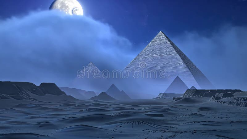 A Stunning Visual of Pyramids Under a Full Moon, Casting Shadows Across ...