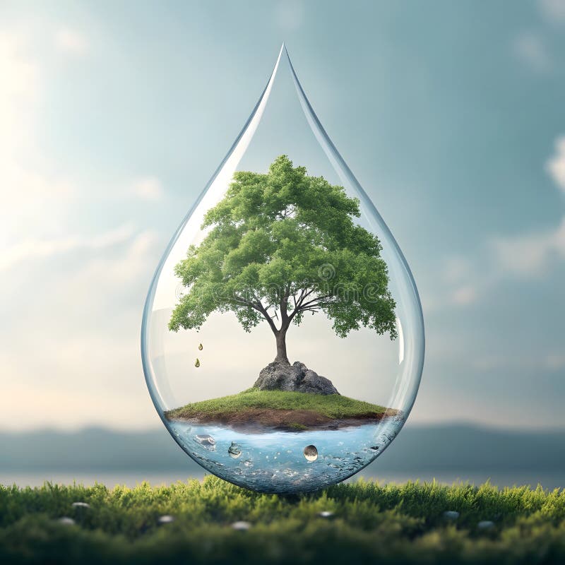 Lone Tree in Suspended Water Droplet Symbol of Sustainability ...