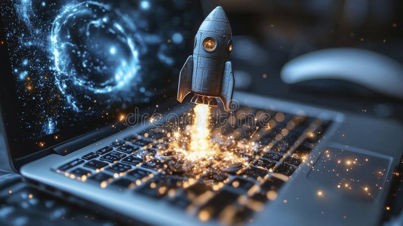 Rocket Ignition from Digital Device in Universe Stock Illustration ...