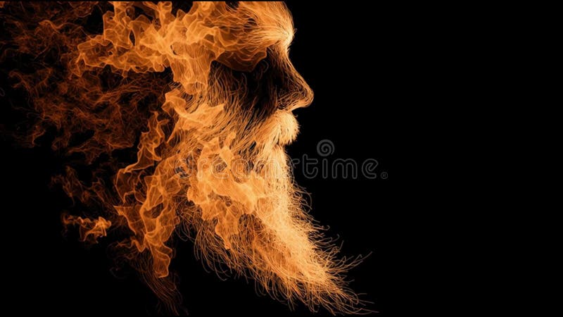 Artistic Depiction of a Fiery Face Emerging from Flames in Dark ...