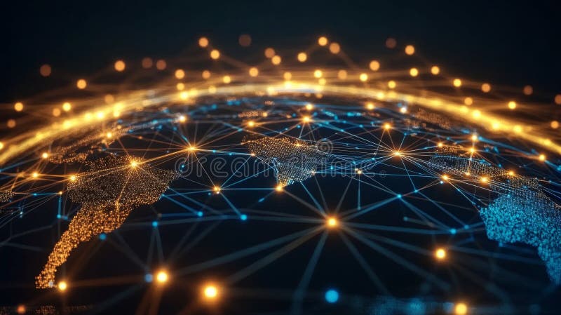 Glowing AI Powered Communication Network Visualized in 3D Style Stock ...