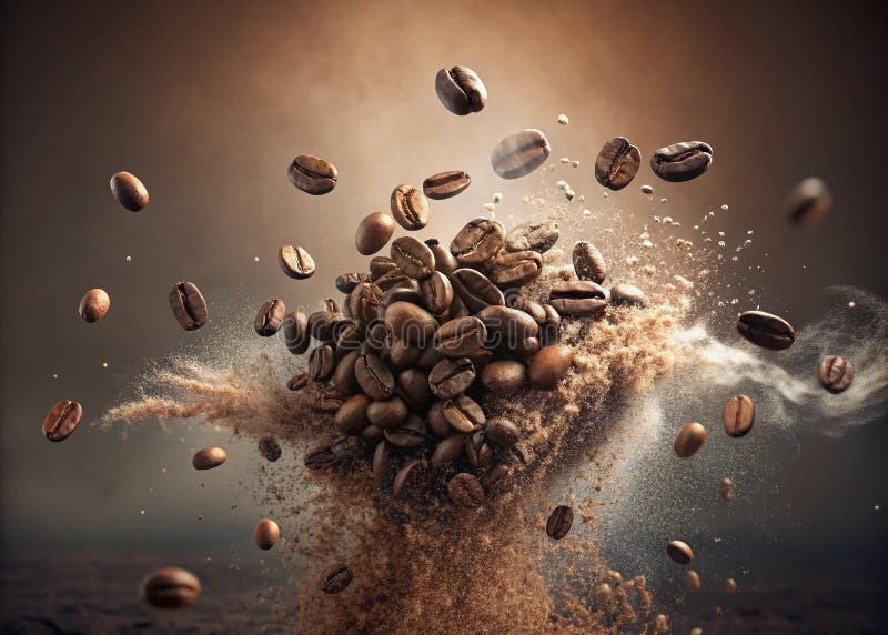 A Stunning Visual Symphony Roasted Coffee Beans and Ground Coffee Burst ...