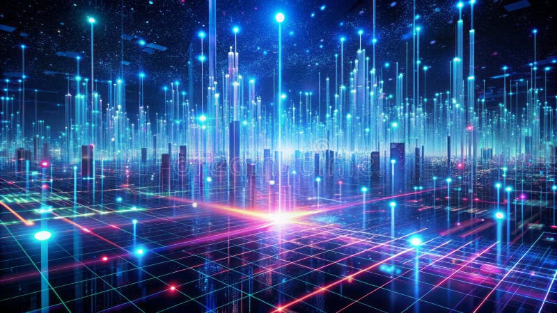 Stunning Visualisation of Dynamic Blue and Purple Data Streams a ...