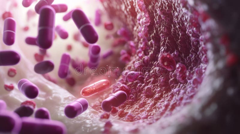 Animated View of Capsule Dissolving Inside Stomach Cavity with Microbes ...