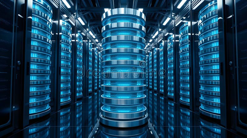 Stunning Visualization of a Data Center Featuring Server Racks, Bright ...