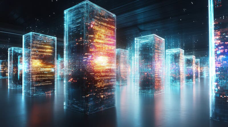 Stunning Visualization of Digital Data Towers Illuminated in Vibrant ...