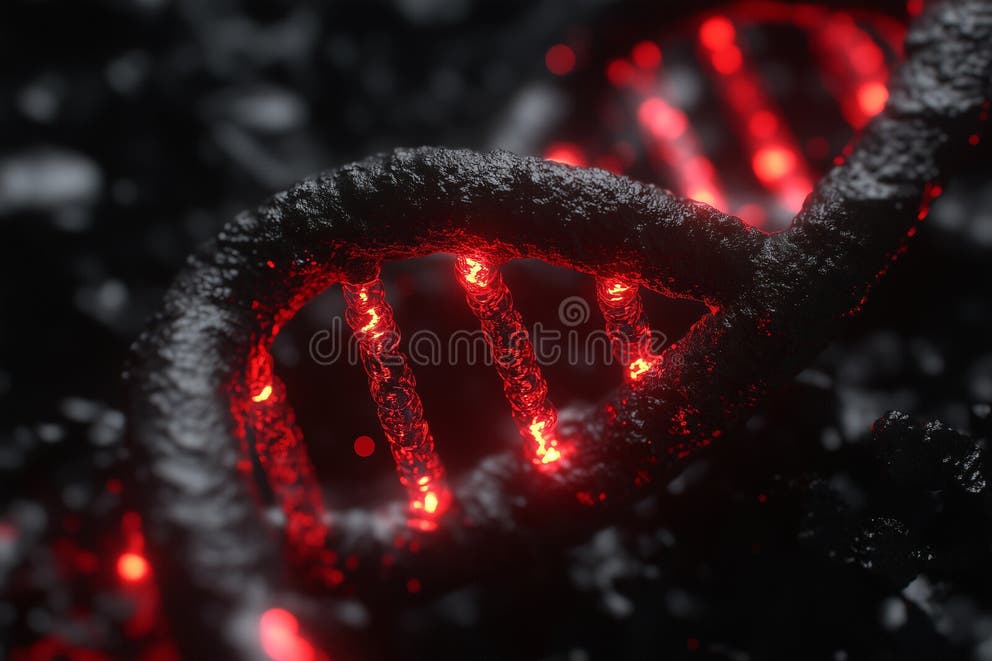 Stunning Visualization of DNA Molecules with Red Glowing Structure on ...
