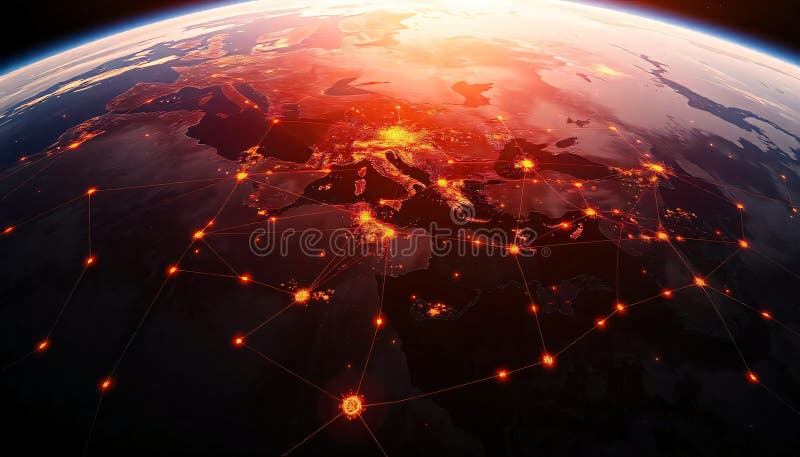 Global Network Connections Illuminated Cities and Intercontinental ...