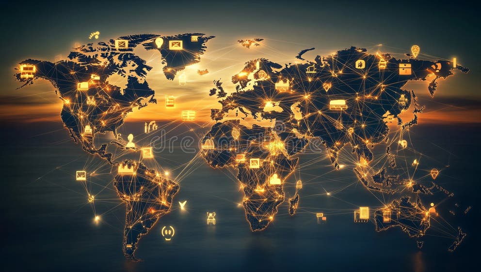 Global Network Connectivity Illuminated World Map Showing ...
