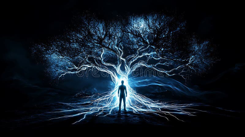 Radiant Tree with Glowing Branches and Energy Flow Stock Illustration ...