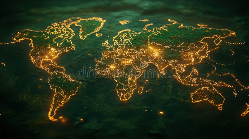Glowing World Map stock illustration. Illustration of night - 366241679