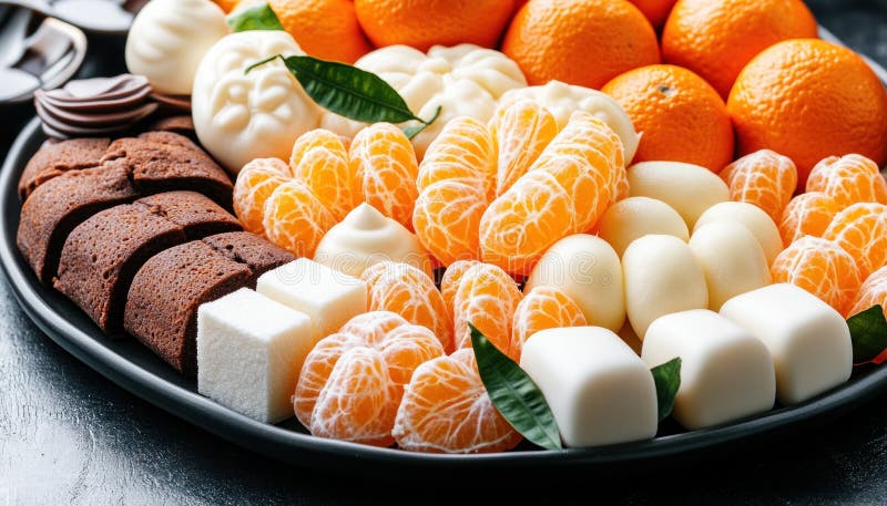 A Stunning, Visually Appealing Fruit Platter Showcases Vibrant Mandarin ...