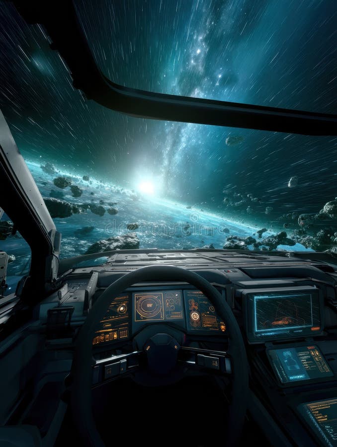 Stunning VR Headset Perspective of a Space Explorer Dashboard during ...