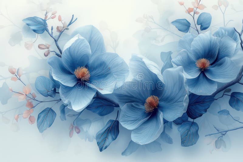 Elegant Blue Magnolia and Leaf Vector Wallpaper Design on White ...