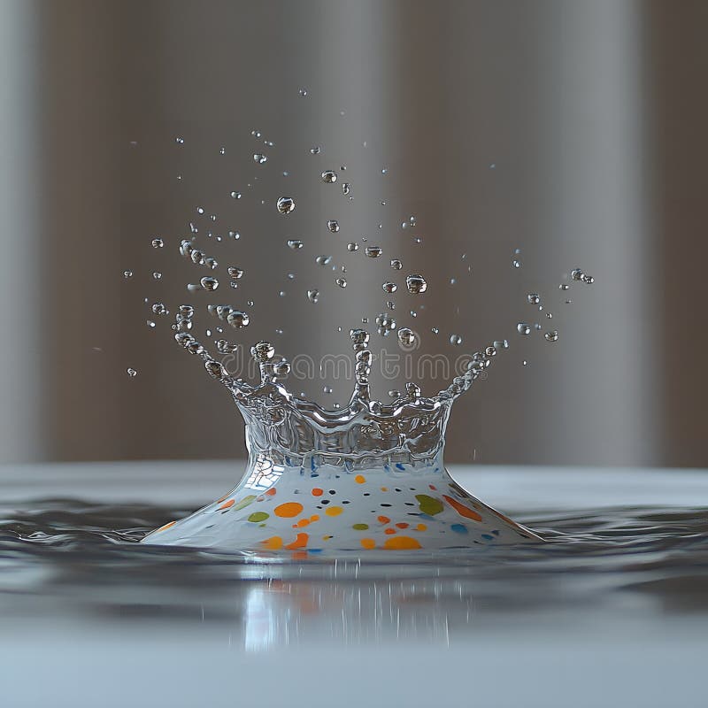 Stunning Water Drop Impact Crown Splash on Colorful Surface Stock Illustration - Illustration of ...