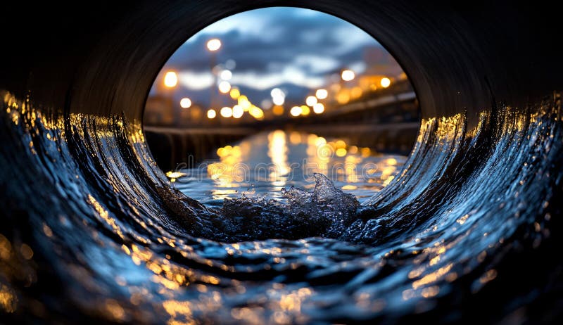 Stunning Water Flowing through Pipe at Night High Quality Image Stock ...