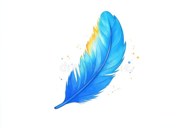 Stunning Watercolor Blue Feather Design Stock Illustration ...