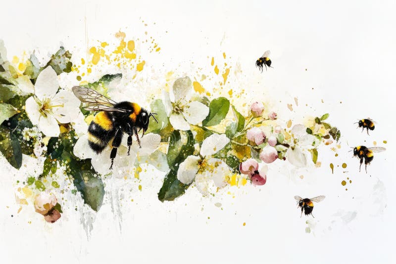 A Stunning Watercolor Illustration of Lovely Bees Created with an Image ...