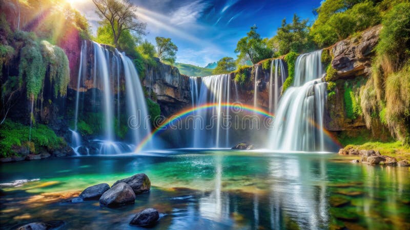Stunning Waterfall Cascading Gently into Serene Pool, with Vibrant ...