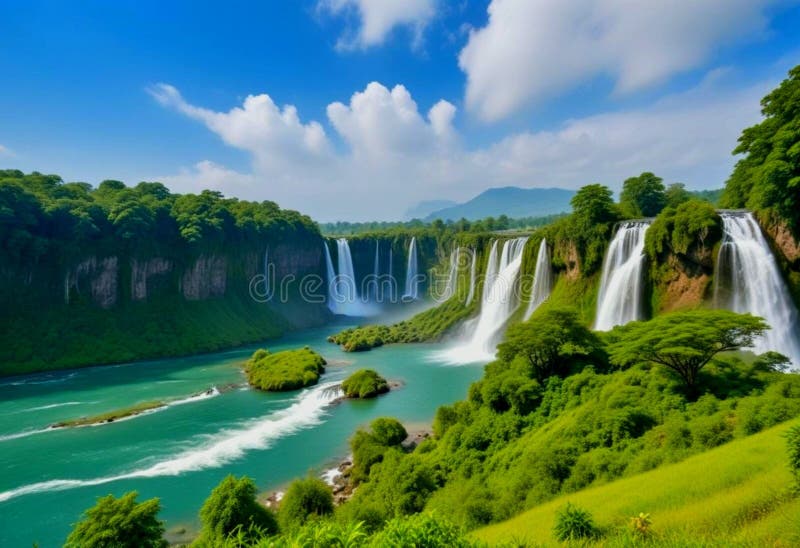 A Stunning Waterfall Landscape with Multiple Cascading Waterfalls ...