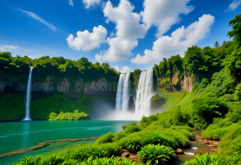 A Stunning Waterfall Landscape with Multiple Cascading Waterfalls ...