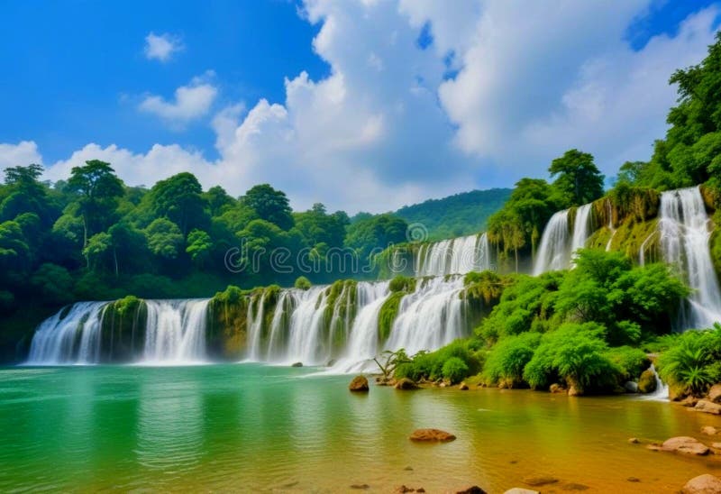 A Stunning Waterfall Landscape with Multiple Cascading Waterfalls ...