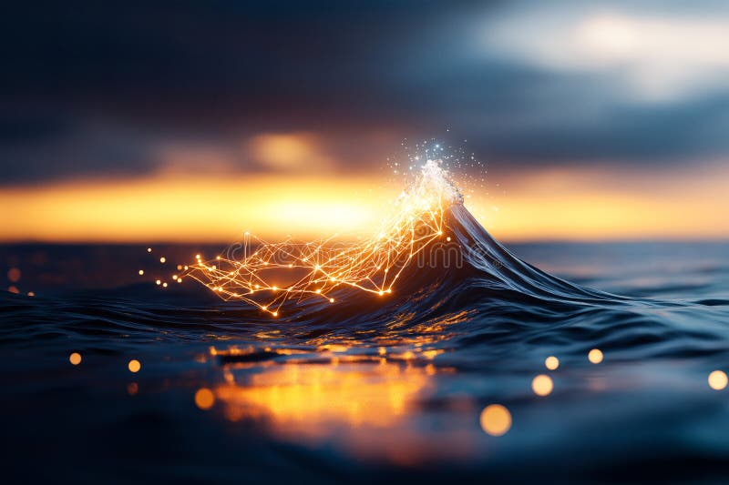 Stunning Wave in Ocean Illuminated by Glowing Particles Creating ...