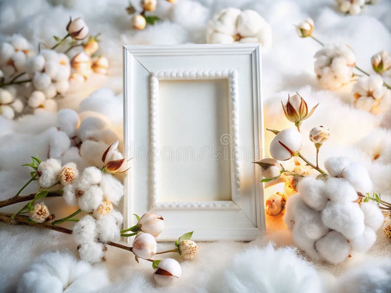 Stunning Wedding Invitation Template Elegant Cotton Flower Frame Mockup ...