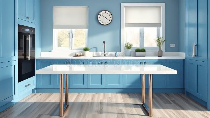 Stunning White Kitchen Table Mockup Classic Blue Cabinets Contemporary ...