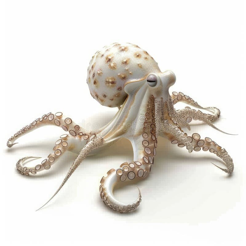 Stunning White Octopus with Brown Spots, Isolated on White Background ...