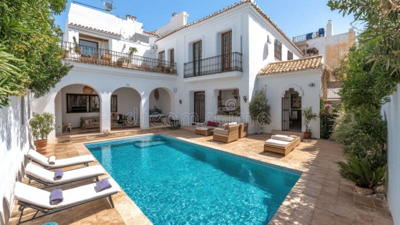 Spanish Courtyard Oasis Pool Stock Photos - Free & Royalty-Free Stock ...