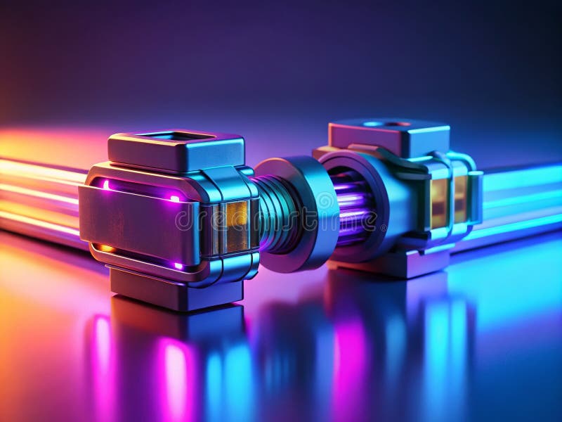 Stunning WideAngle View of a Futuristic Connector Neon Glows Soft ...