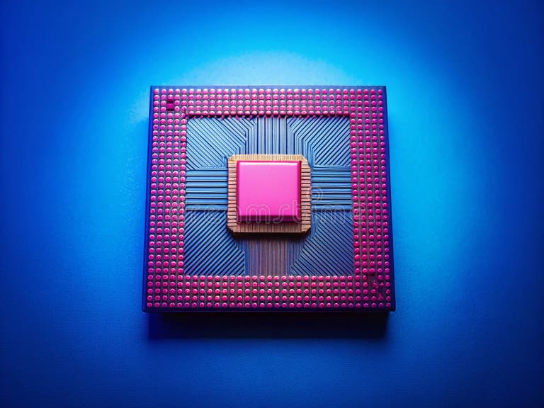 Stunning WideAngle View of a Modern Pink Square Computer Chip on a ...
