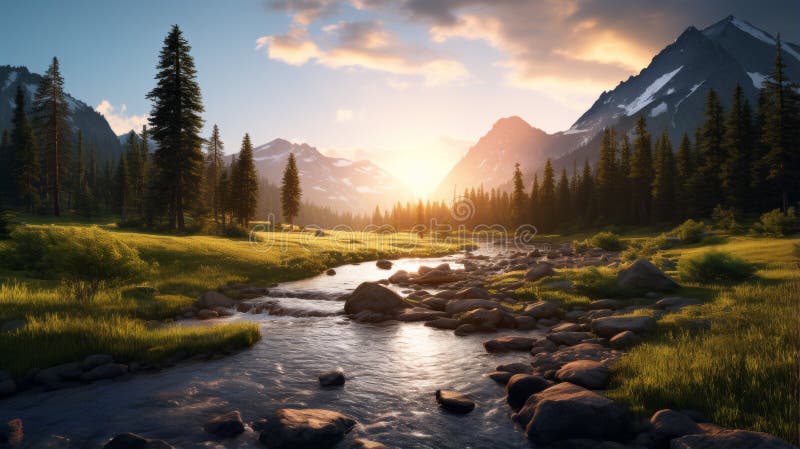 Stunning Wilderness Landscape: Vray Render with 8k Resolution Stock ...