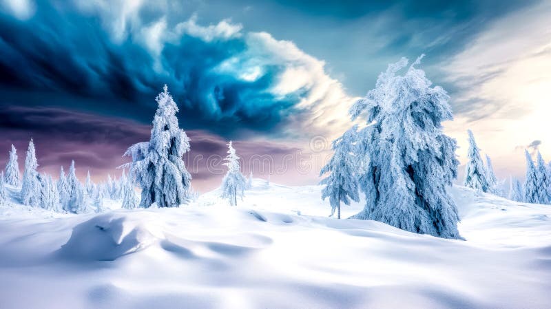 Snow Covered Trees in a Remote Mountain Range during Dramatic Snowstorm ...