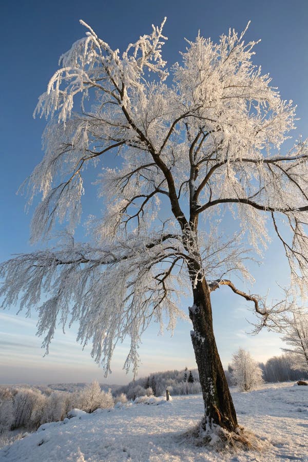 Winter Tree. Winter Lace on Blue Sky Stock Illustration - Illustration ...