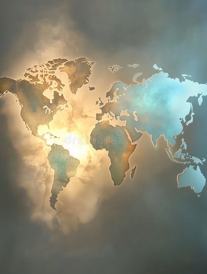 Stunning World Map Design Illuminated by Soft Colors Creating a ...