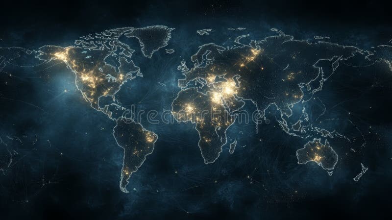 Stunning World Map Illuminated by Lights, Showcasing Cities and ...