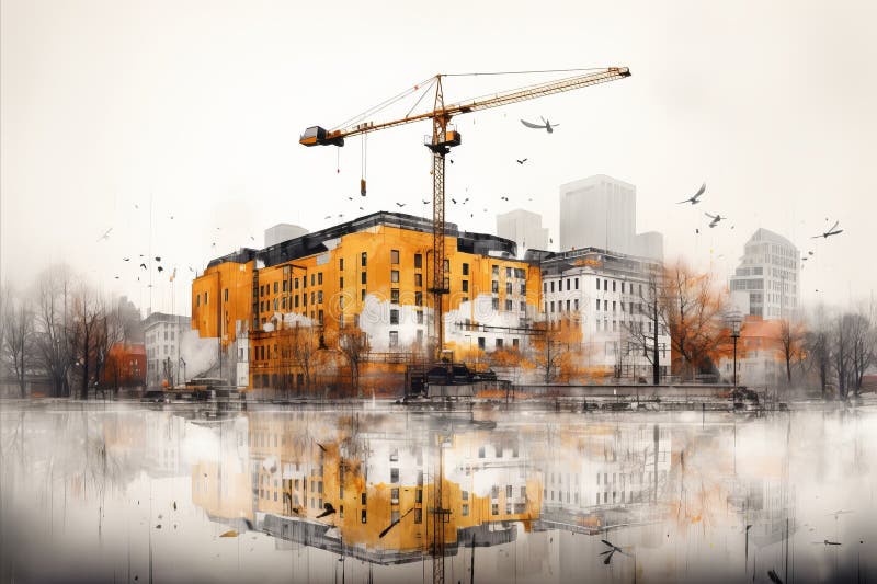 Stunning Yellow Construction Crane Building Impressive Skyscraper with ...