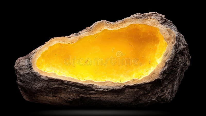 A Stunning Yellow Crystal Embedded in a Rough Rock Matrix Set Against a ...