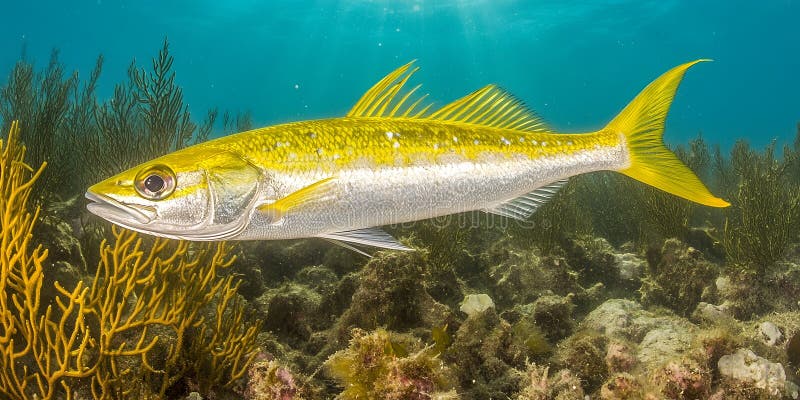 Stunning Yellowtail Snapper Underwater Scene Tropical Reef Fish Stock ...