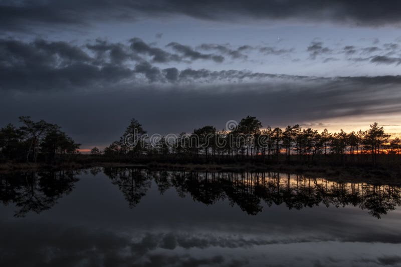 Stunningly Beautiful View of the Evening Sky Over a Forest Lake Stock ...