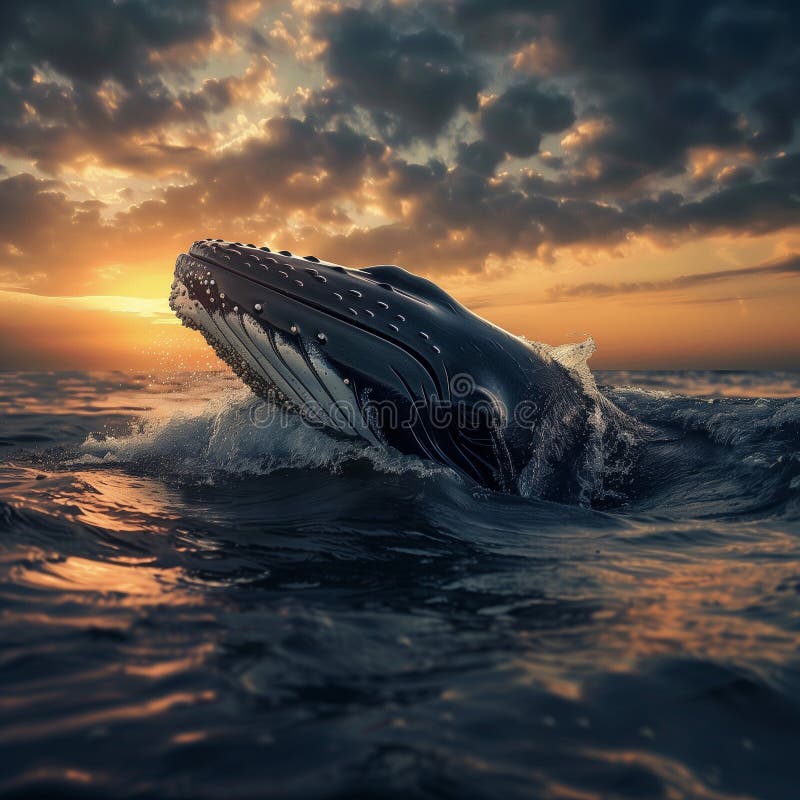 A Stunningly Beautiful Whale in the Ocean at Sunset Stock Photo - Image ...