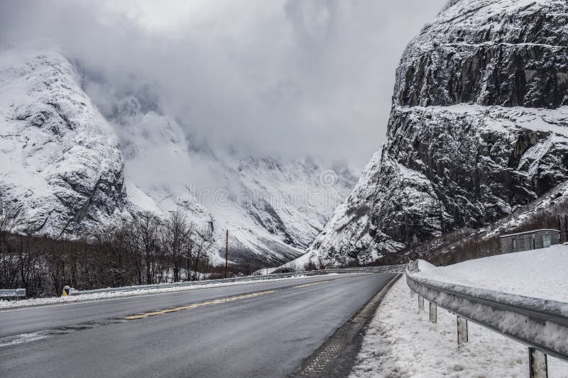 Beautiful Winter View of Norwegian Road Stock Photo - Image of ...