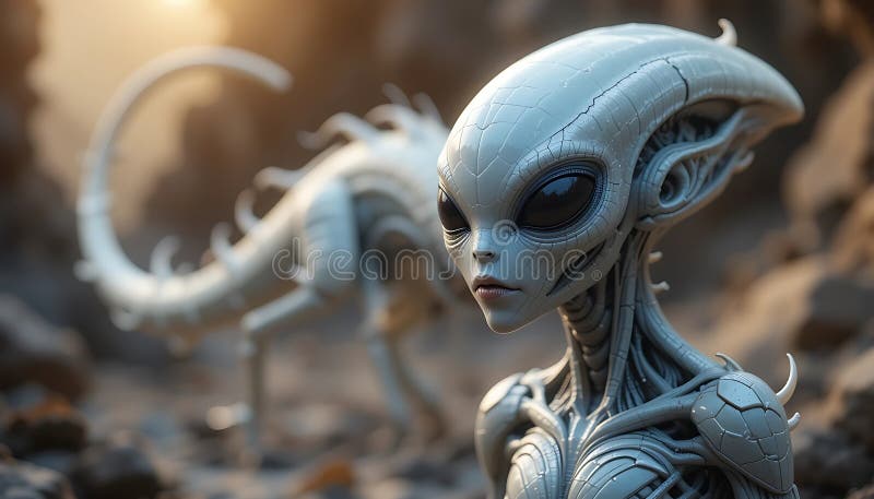 Stunningly Detailed Alien Creature with Elongated Head and Complex Body ...
