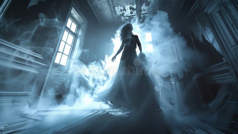 A Stunningly Ethereal Apparition in a Haunted House Stock Illustration ...