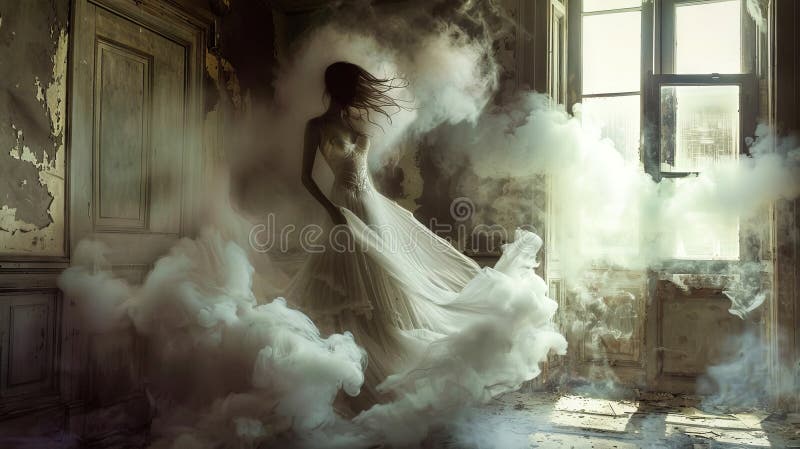 A Stunningly Ethereal Apparition in a Haunted House Stock Illustration ...