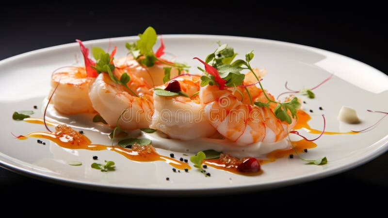 Stunningly Plated Seafood Entree with Garnishes Stock Illustration ...