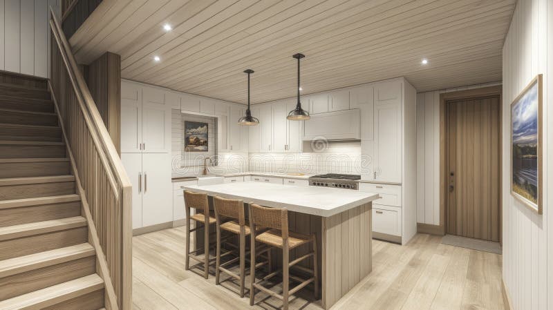 A Stunningly Refurbished Basement Featuring a Sleek White Countertop ...