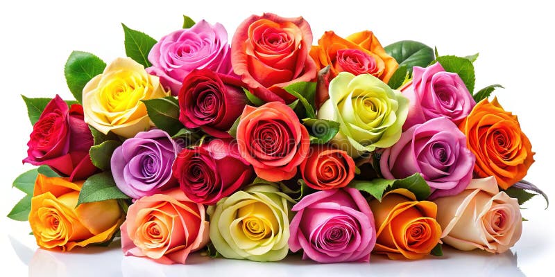 Stunningly Sharp Brightly Lit Bouquet of Roses on a Pristine White ...